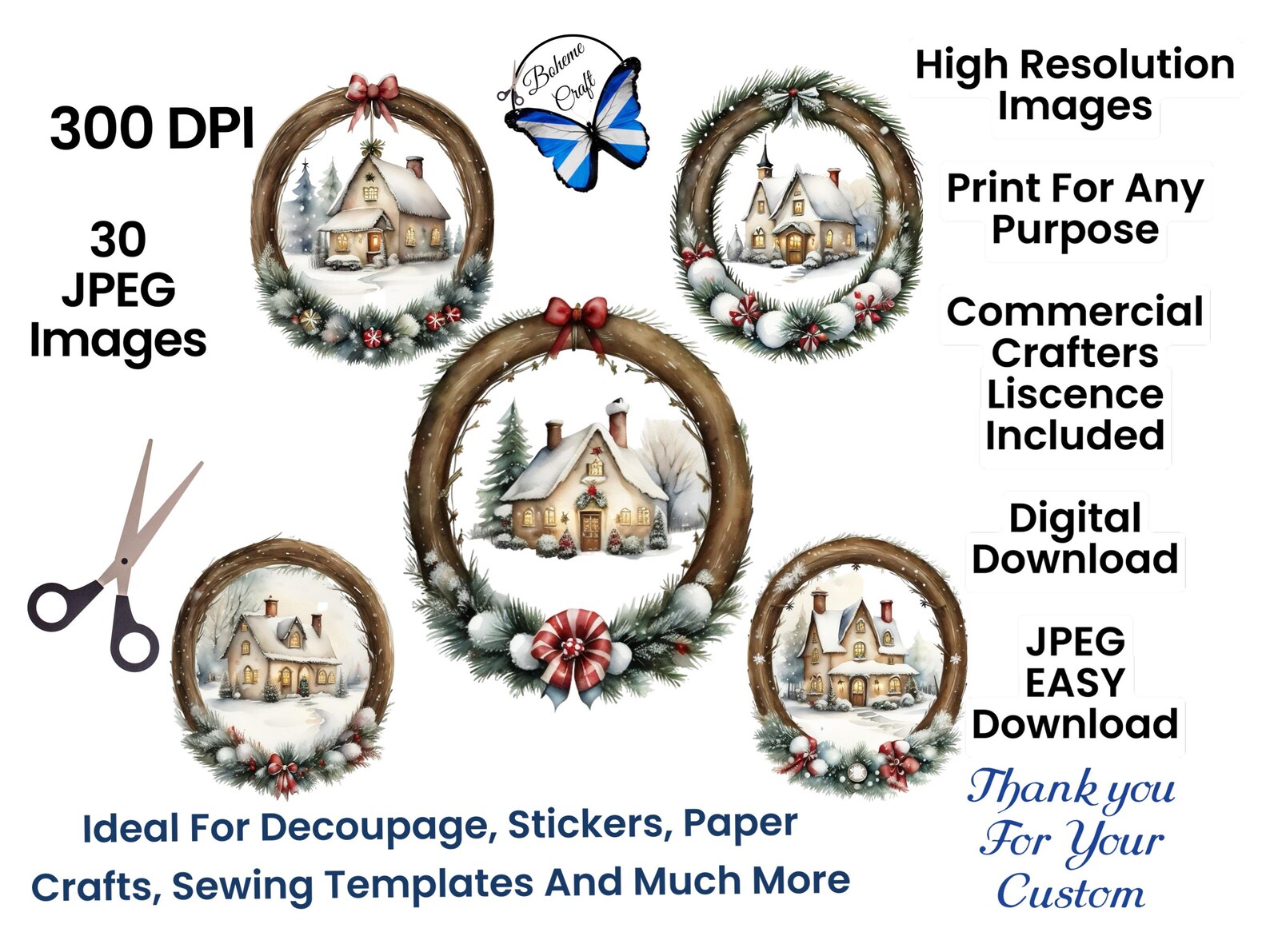 Winter Cottage Snow Scene Collage: Printable Ephemera (digital Download ...