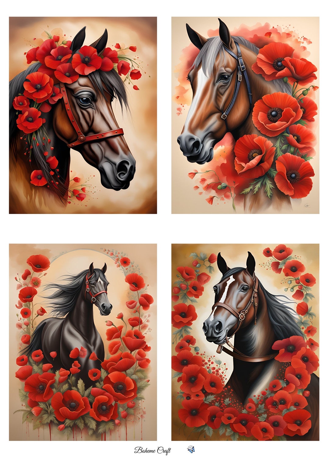 Horse & Poppy Rice Paper for Decoupage: A4/A5 Craft Paper - Etsy