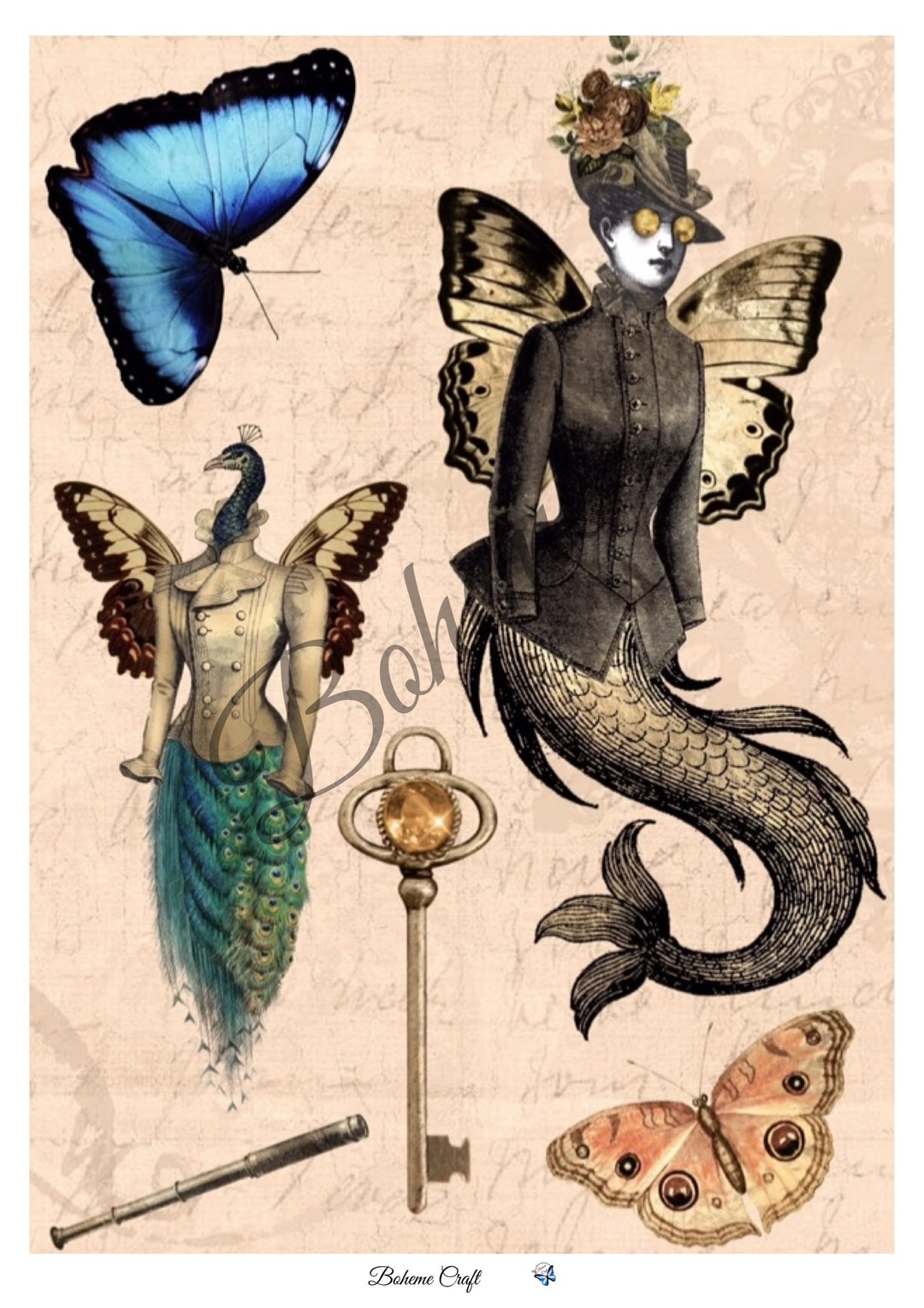 Decorative Rice Paper for Decoupage / Mulberry/ Gothic Steampunk ...