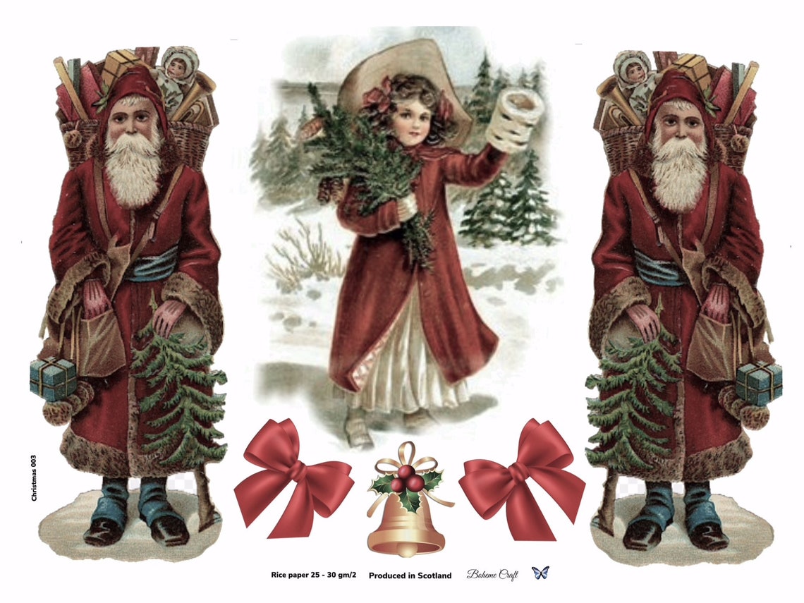Santa Rice Paper for Decoupage Vintage Christmas Mulberry - Etsy