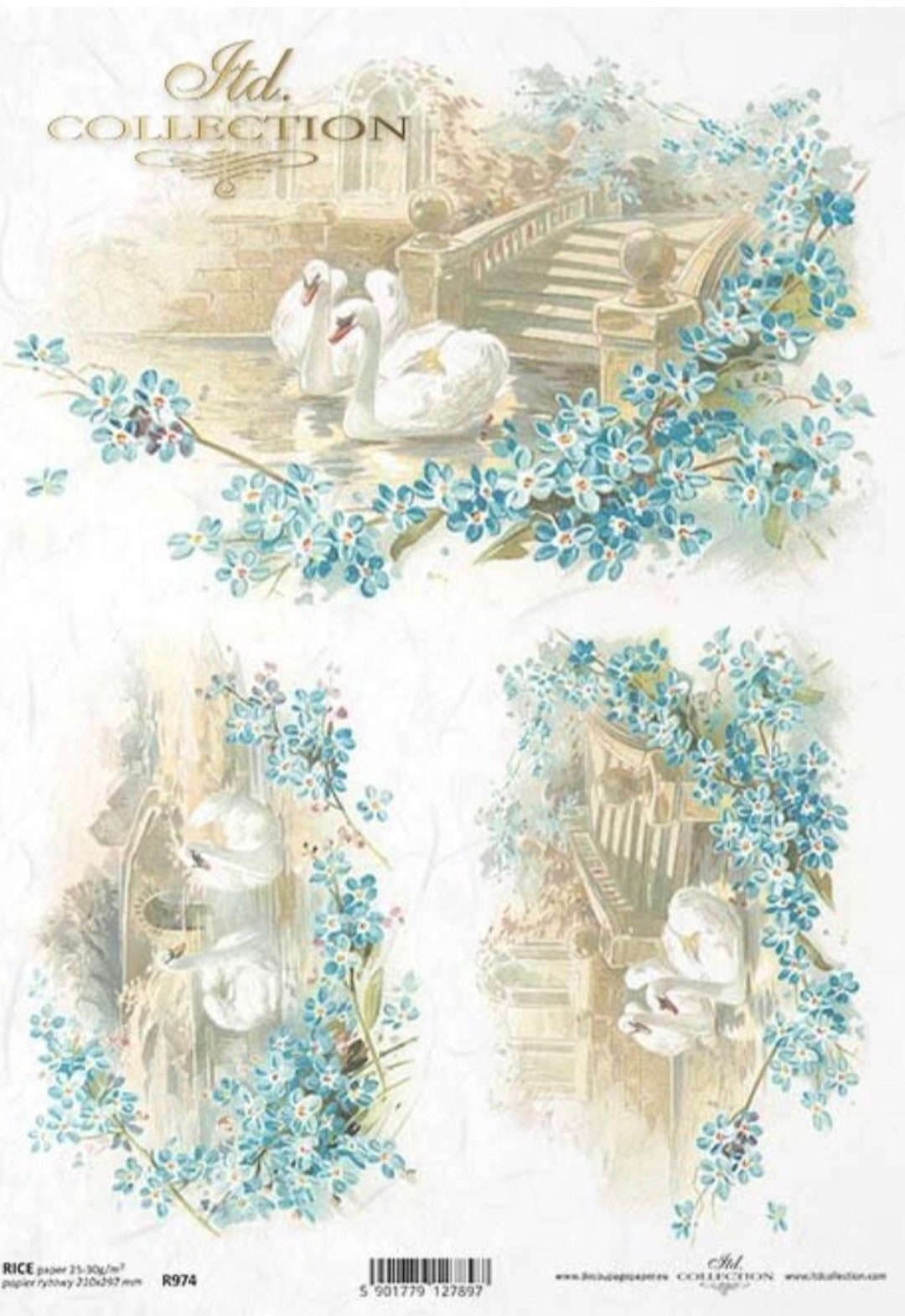 Rice Paper Sheet for Decoupage, Birds, Swans, Mulberry, Decorative ...