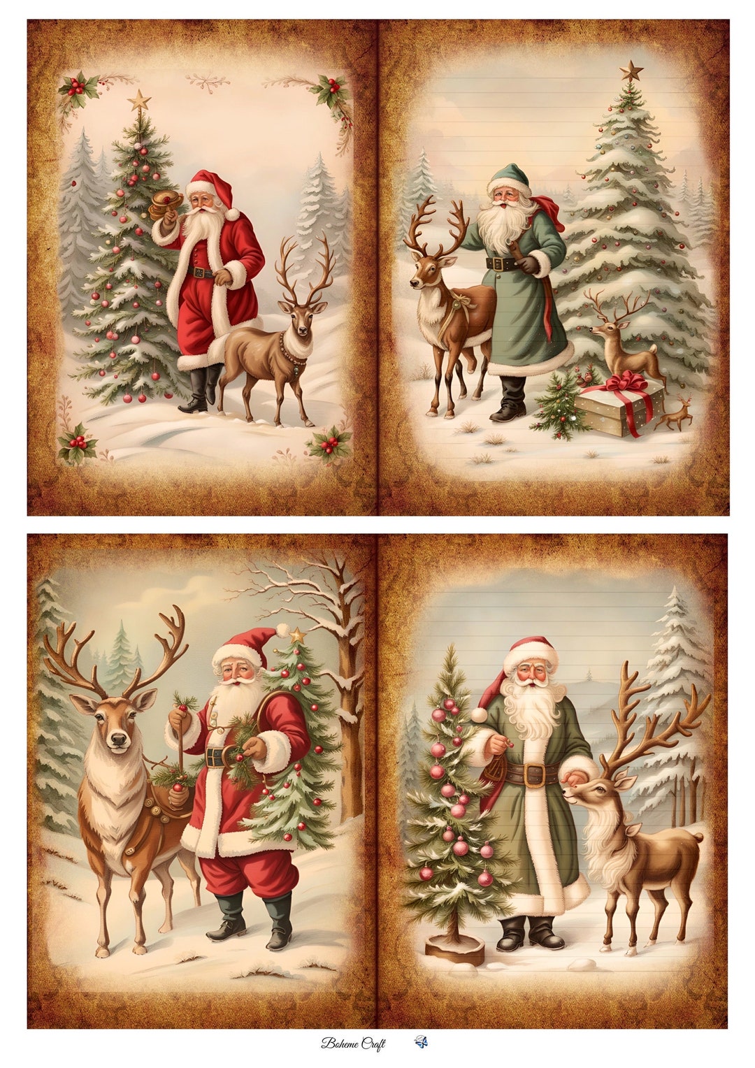 Vintage Santa Rice Paper for Decoupage: Christmas Collage (A4 Sheet) - Etsy