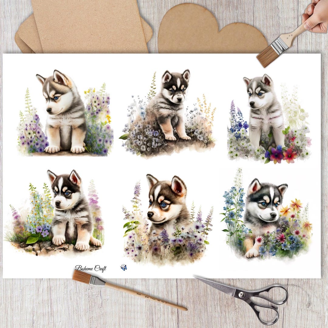 Rice Paper for Decoupage, Husky Dogs, Scrapbooking, Journals, Malamute ...