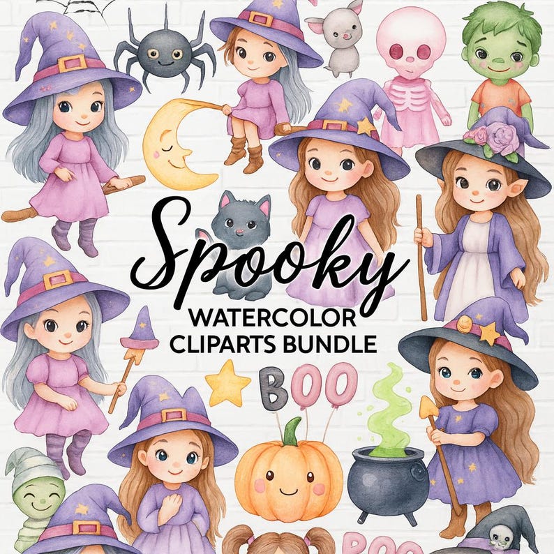 Watercolor Halloween Clipart Bundle | 55 Spooky PNG Digital Downloads ...
