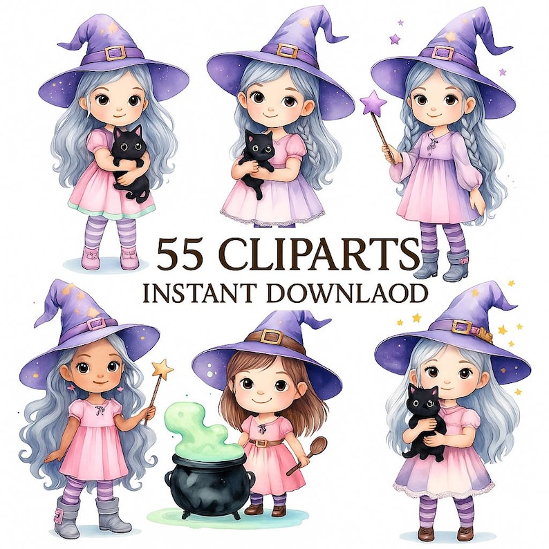 Watercolor Halloween Clipart Bundle | 55 Spooky PNG Digital Downloads ...
