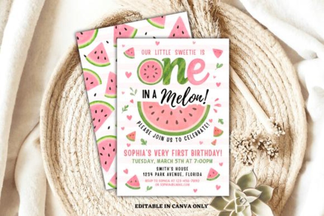 Watermelon Birthday Invitation Template | Summer Party Invite ...