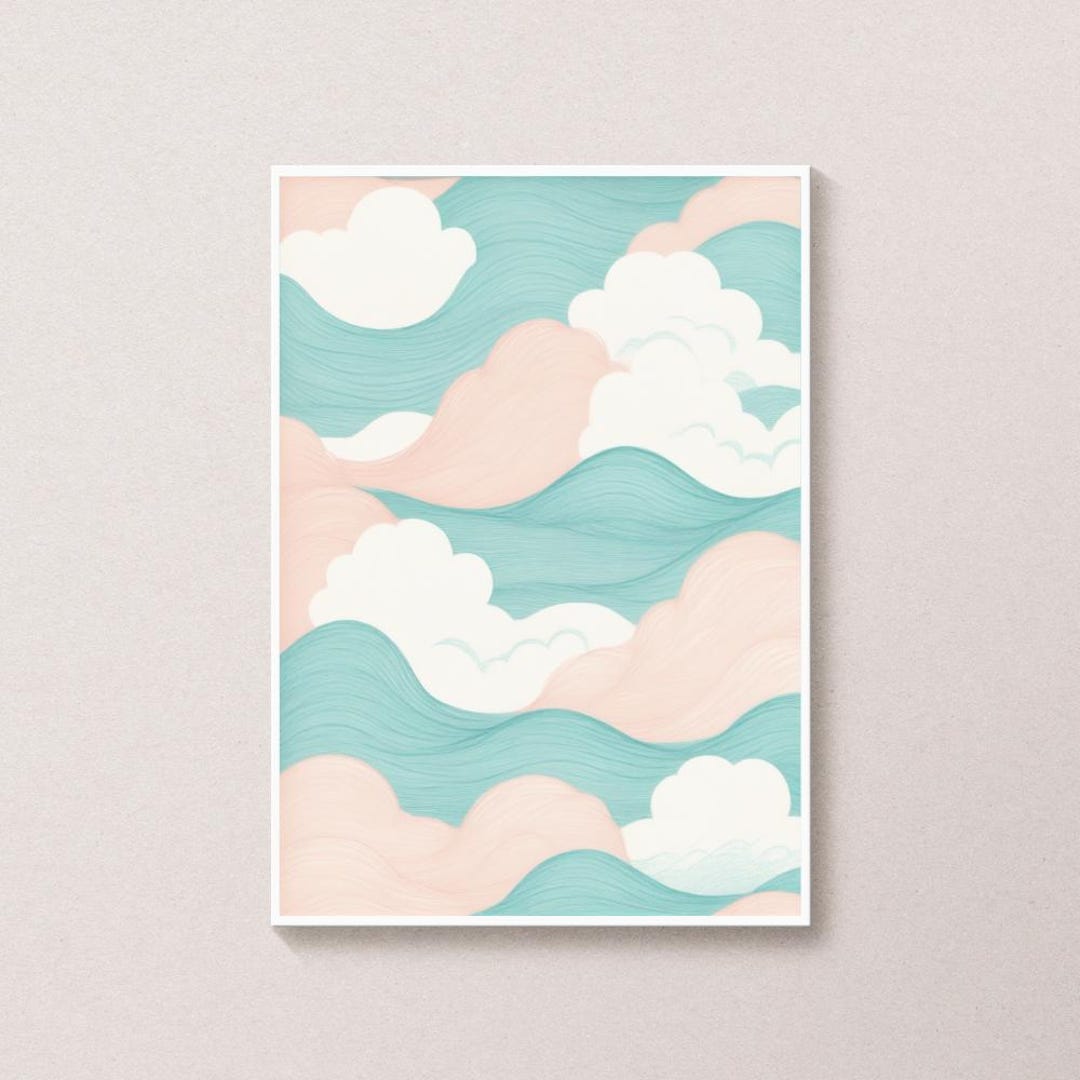 Printable Crayon Waves and Clouds Wall Art, A4 A3 A2 PDF Digital ...