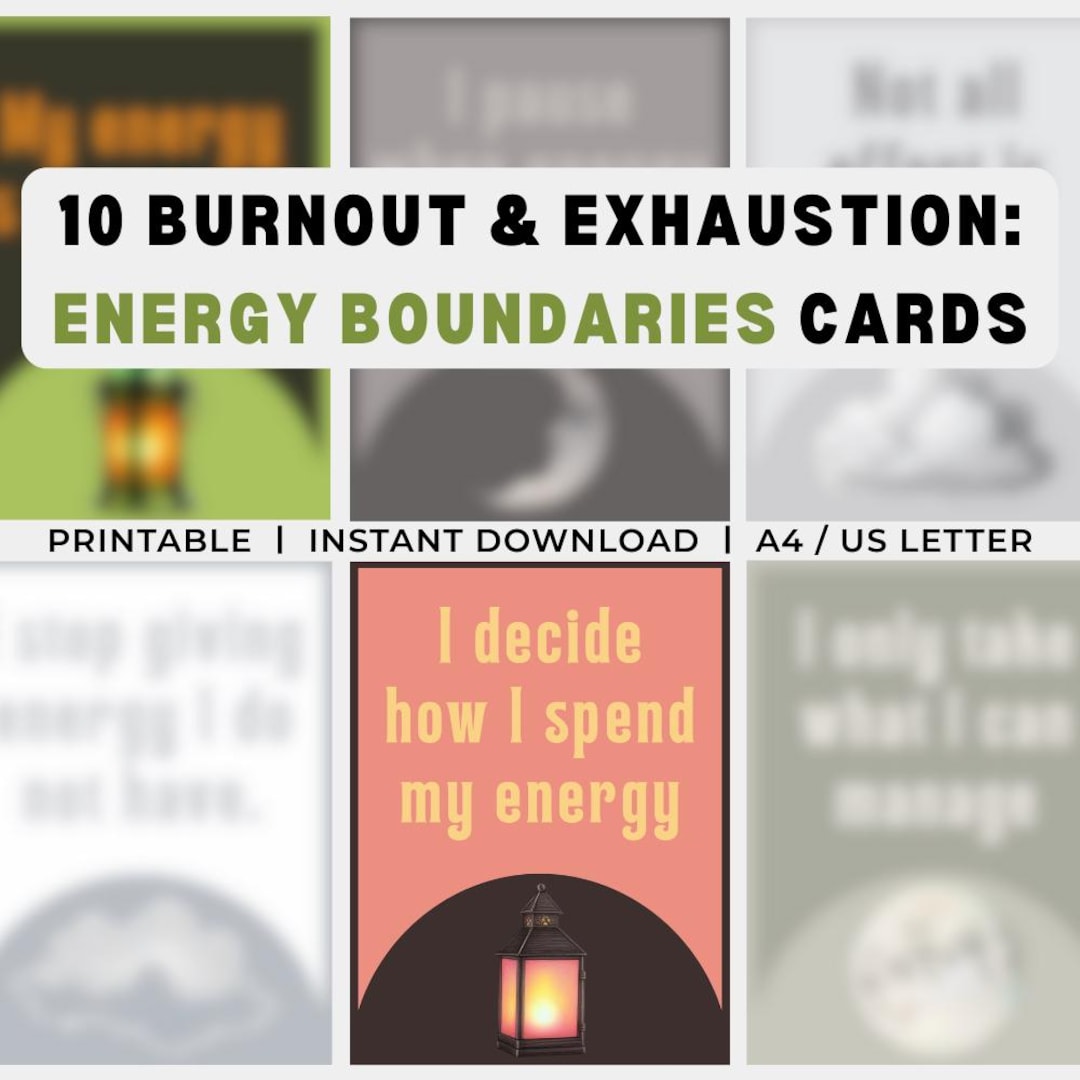 Printable Burnout & Exhaustio: Energy Boundaries Affirmation Cards Set ...