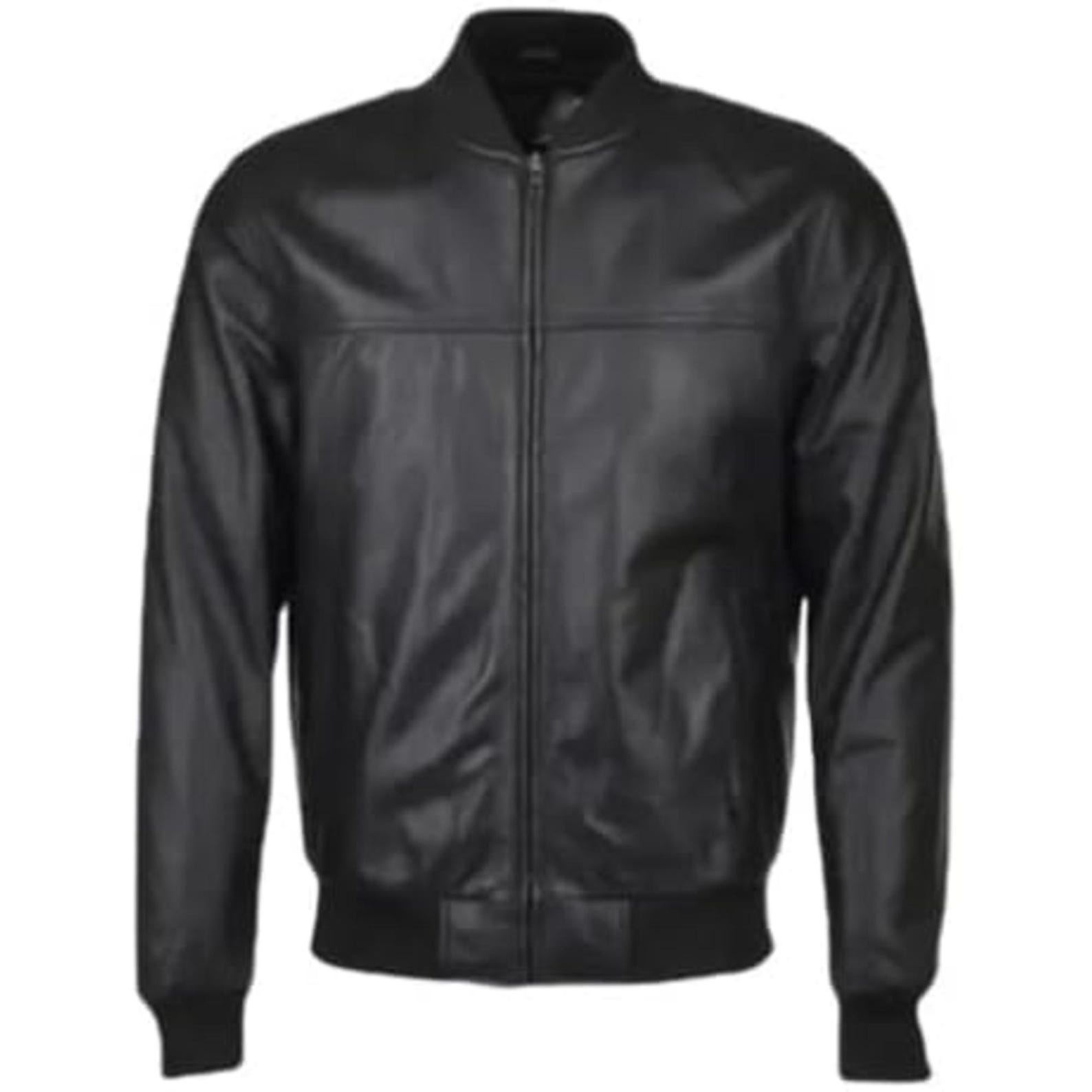 Men's Black Leather Bomber Jacket – Classic Real Leather Flight Jacket ...