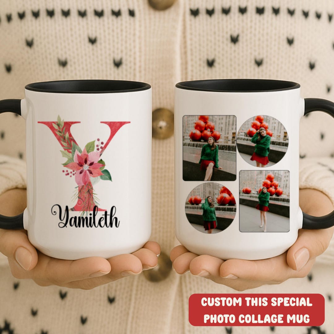 Personalized Photo Collage Christmas Mug, Custom Name Mug, Xmas Family ...