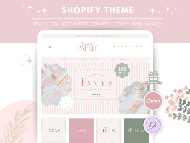 Modelo Shopify em tons pastel encantadores | Kit de site feminino ...