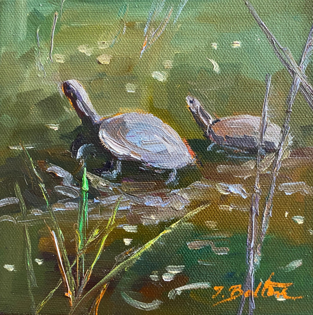 Turtles, Original Oil Painting, Wild Life Art, Swamp Life, Marsh Water ...