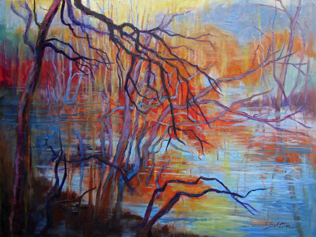 Swamp Landscape Art Original Oil Painting, Modern Large Painting ...
