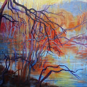 Swamp Landscape Art Original Oil Painting, Modern Large Painting ...