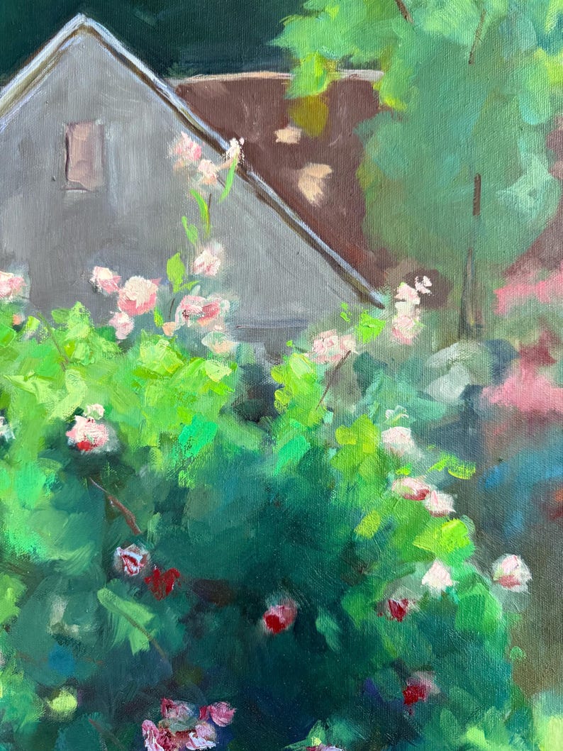 Rose Bush Oil Painting, Country Home Art, Americana Charm (30x30) - Etsy
