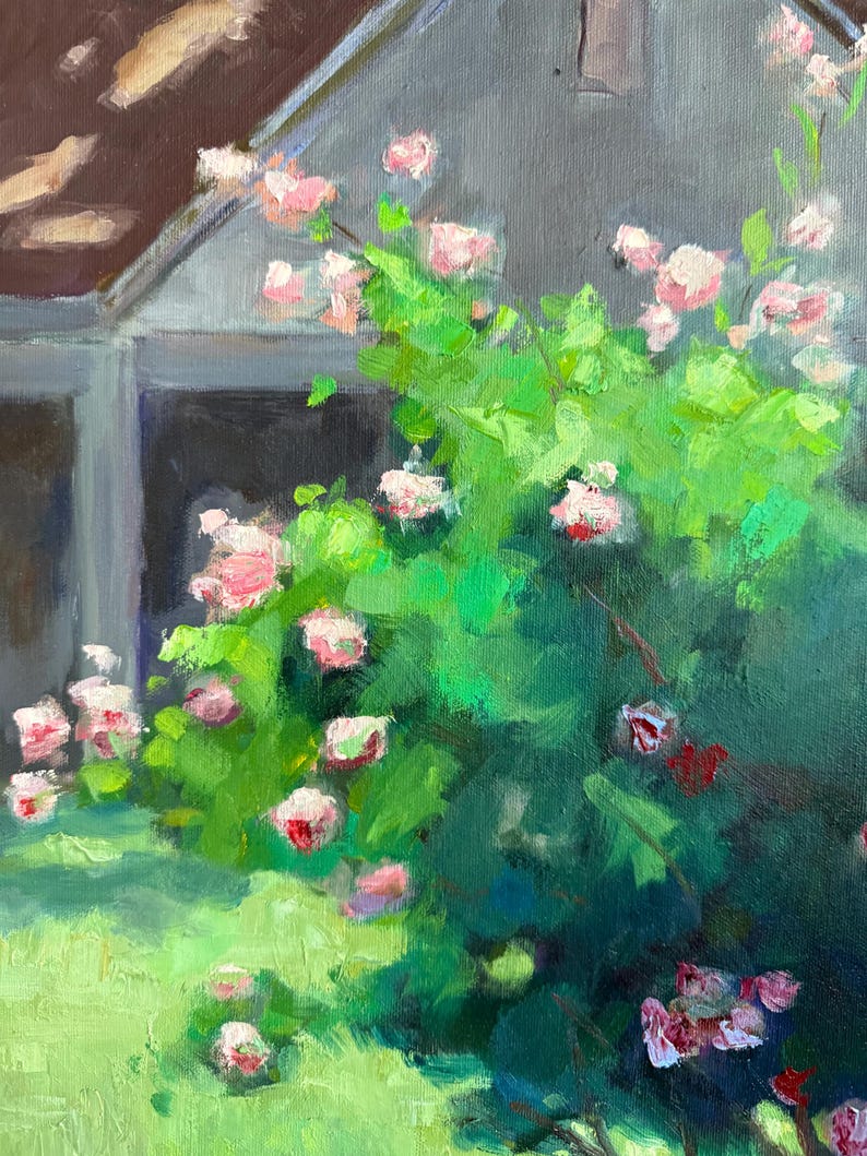 Rose Bush Oil Painting, Country Home Art, Americana Charm (30x30) - Etsy