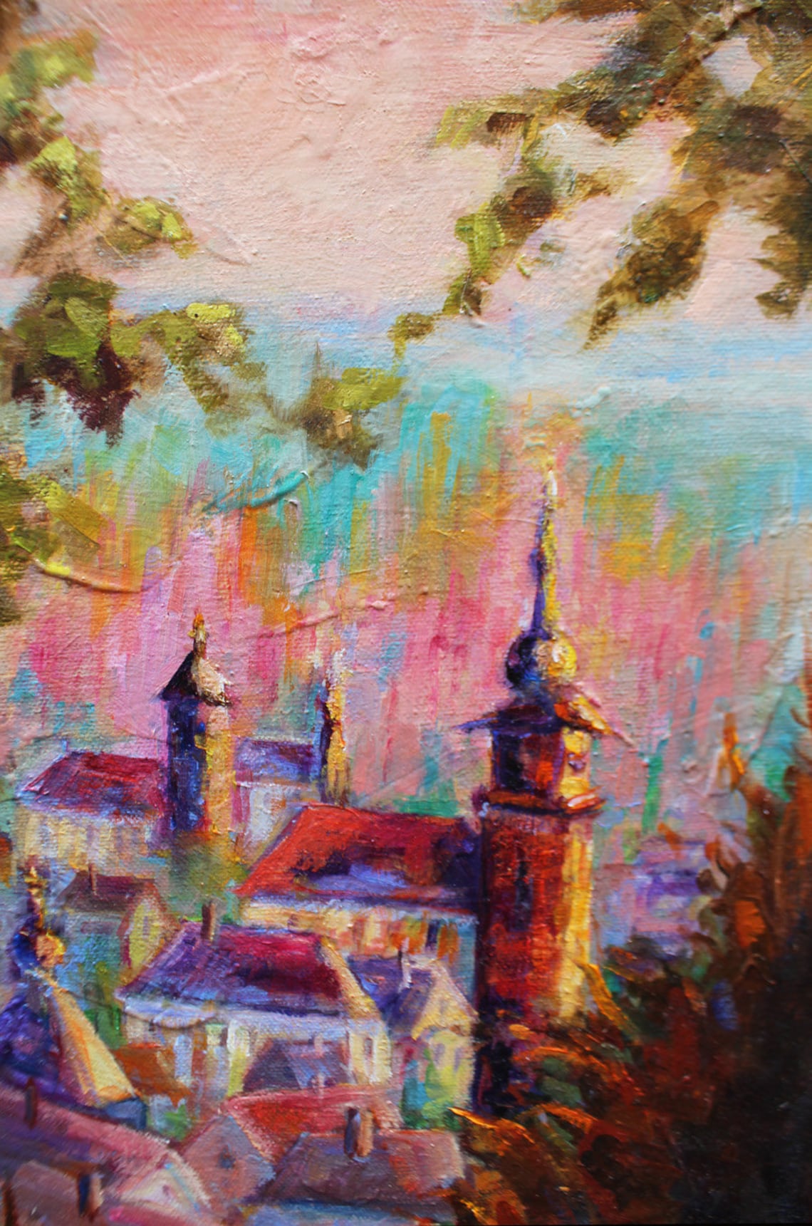 Old World Town Original Oil Painting Town Scene with | Etsy