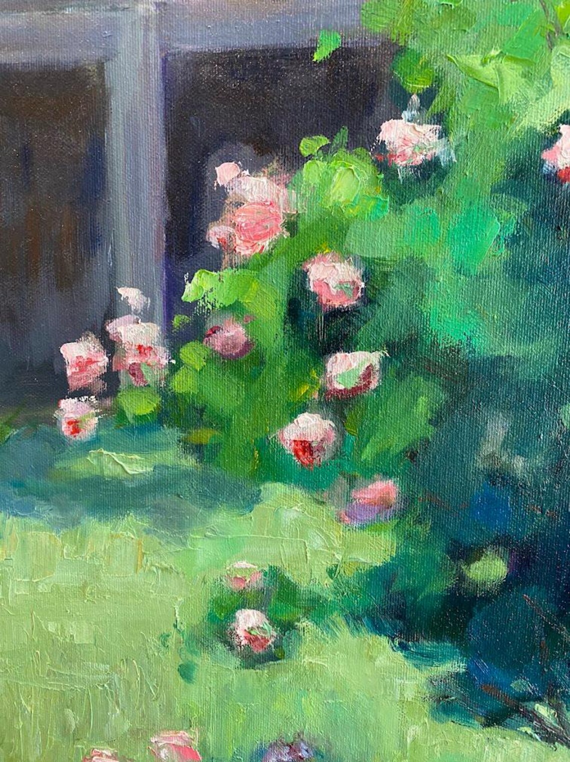 Rose Bush Oil Painting, Country Home Art, Americana Charm (30x30) - Etsy