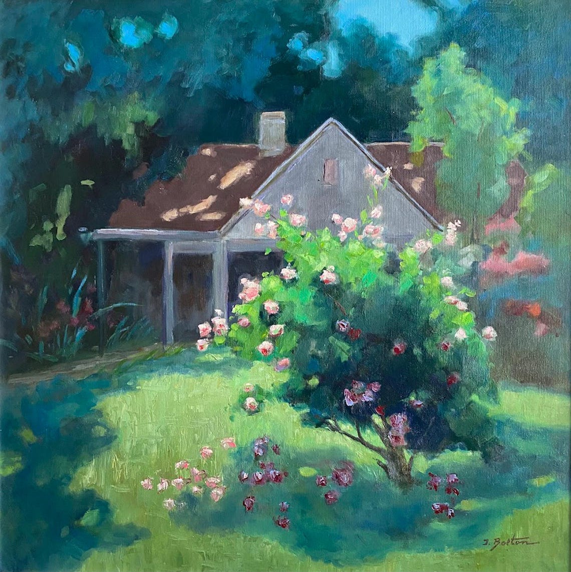Rose Bush Oil Painting, Country Home Art, Americana Charm (30x30) - Etsy