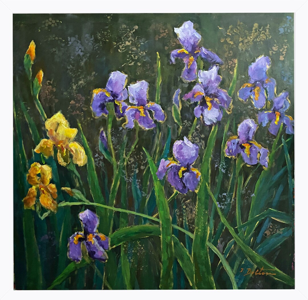 Iris Floral Portrait, Original Acrylic Painting, Large Painting, 36"x36 ...