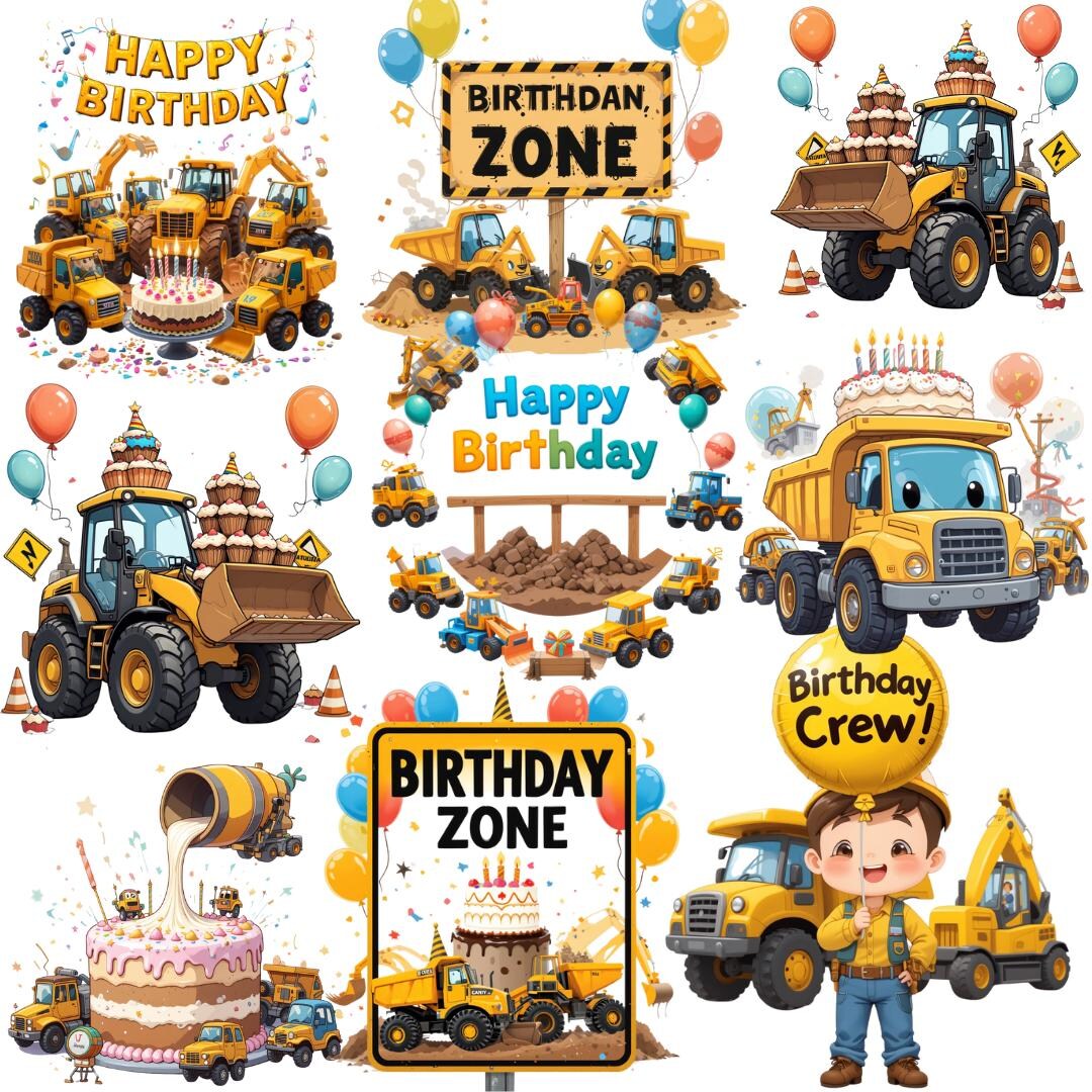 Construction Birthday Clipart: Watercolor Vehicles (commercial Use PNG ...