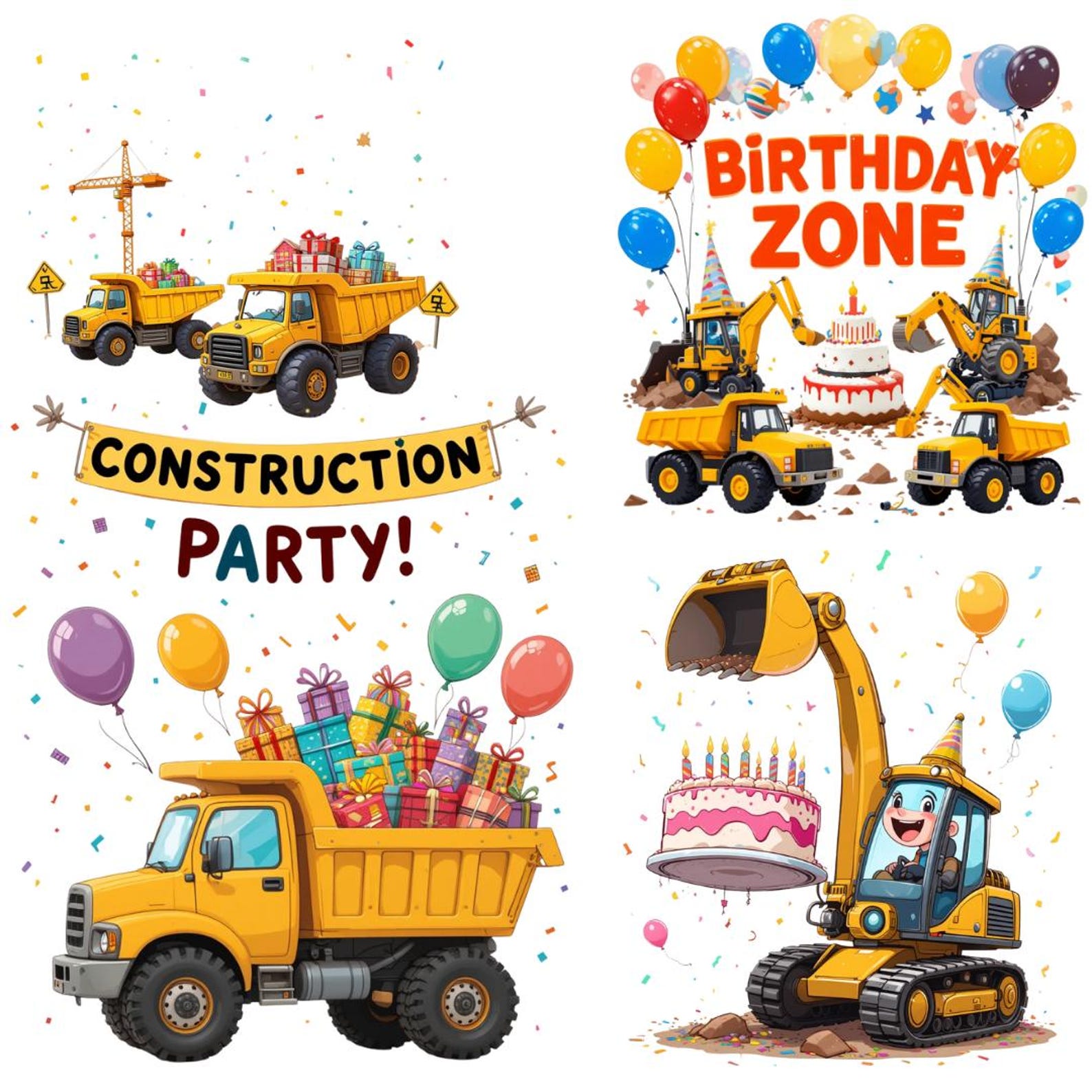 Construction Birthday Clipart: Watercolor Vehicles (commercial Use PNG ...