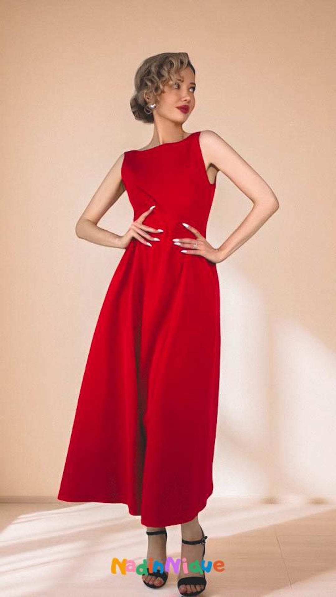 Modern Red Sleeveless Sundress Elegant Long Red Summer Dress Slim Fit ...