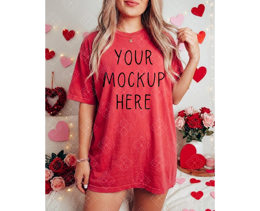 Red Comfort Colors Mockup Valentine Day Lifestyle Shirt Design PNG ...