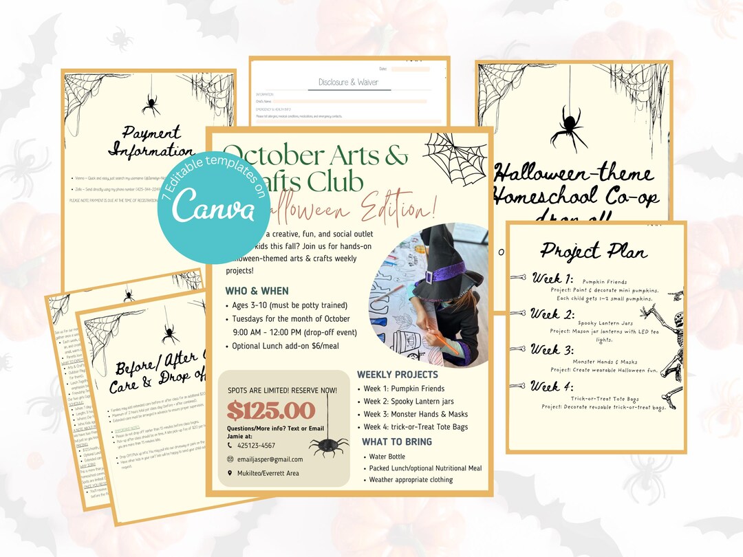 Editable Canva Halloween Theme Flyer Packet Template Club Planner ...