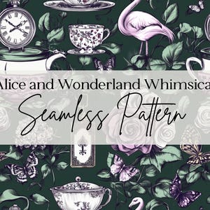 Alice in W Fairytale Seamless Pattern Mad Hatter Birthday Print Queen ...