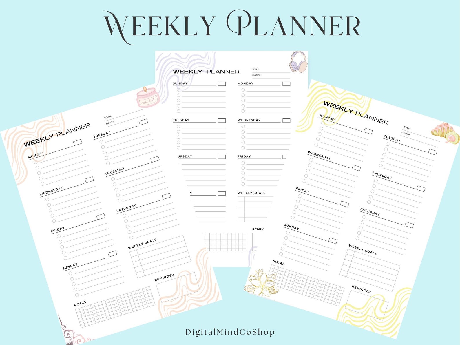 Weekly Planner | Fillable PDF | Printable | Undated Digital Planner ...