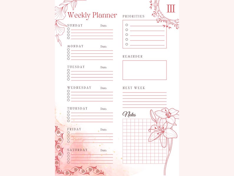 Elegant Monthly Planner | 4-week Soft Floral Design | Printable ...