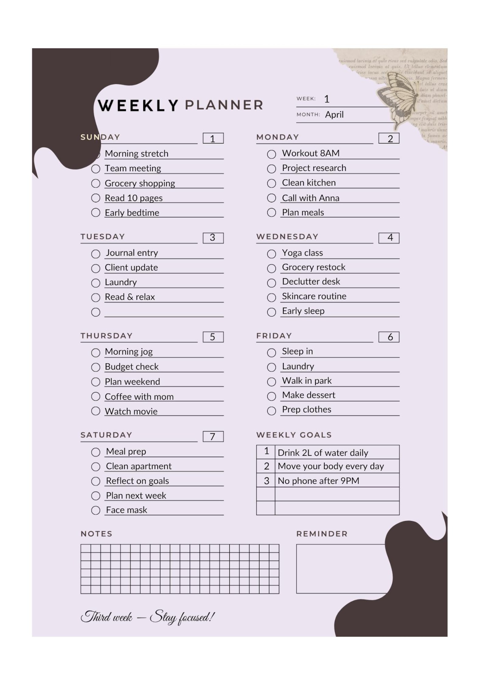 Weekly Planner Printable | 4 Aesthetic Color Themes | Fillable PDF ...