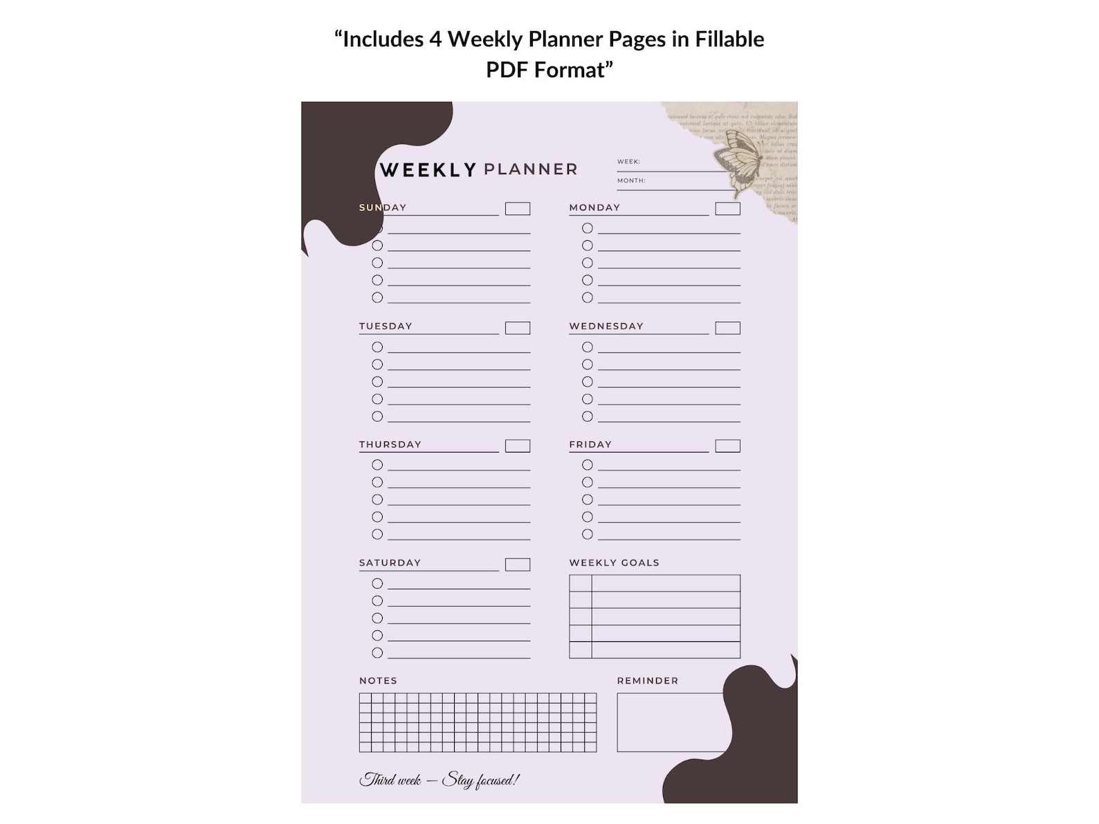 Weekly Planner Printable | 4 Aesthetic Color Themes | Fillable PDF ...