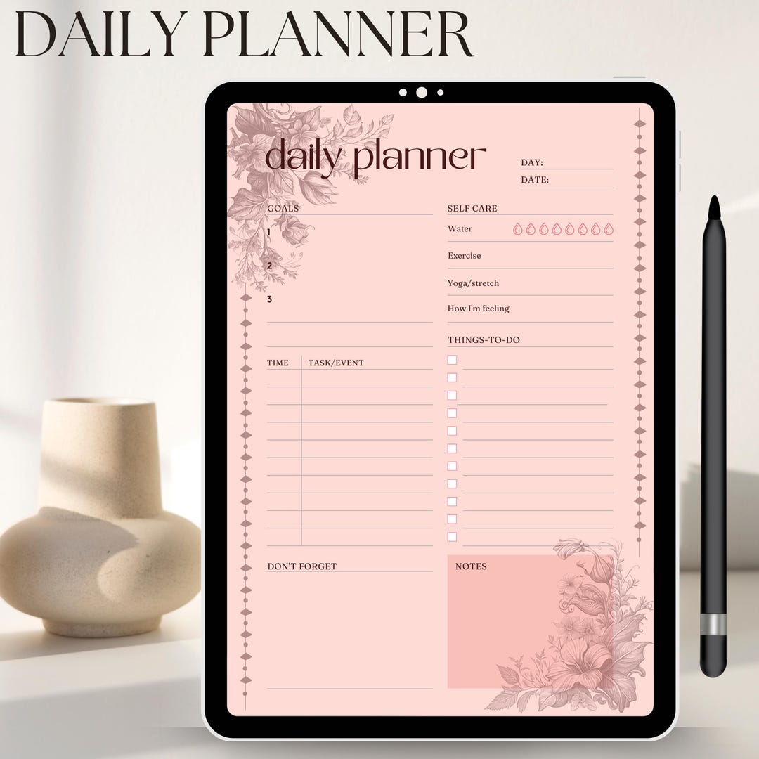 Elegant Daily Planner PDF – Floral Vintage Design, Aesthetic Self-care ...