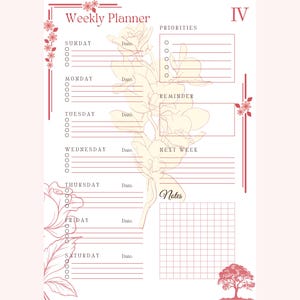 Elegant Monthly Planner | 4-week Soft Floral Design | Printable ...