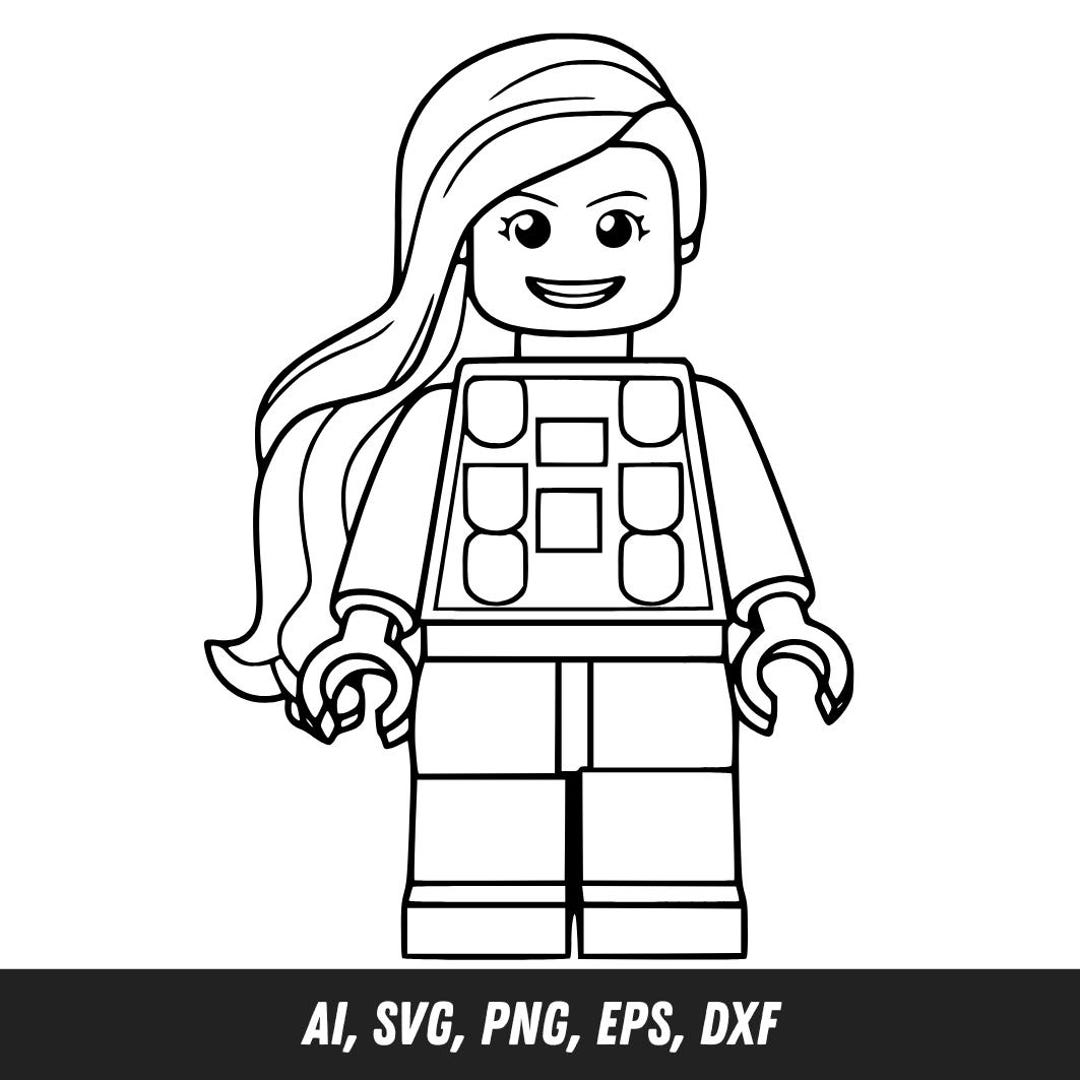 Lego Style Girl Minifigure Outline SVG | Cute Female Robot Vector for ...
