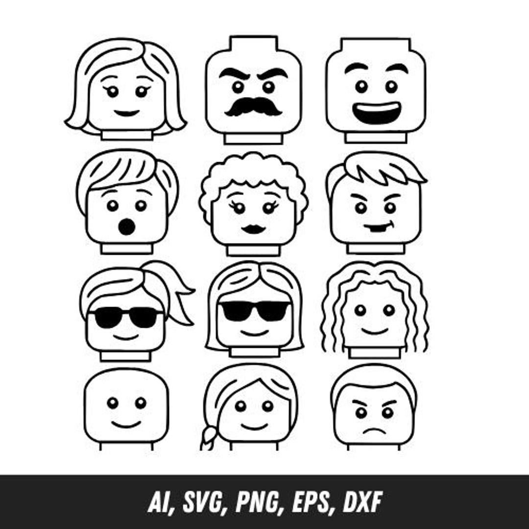 Lego Style Faces SVG Bundle | Hairstyles Cartoon Minifigure Heads Set ...