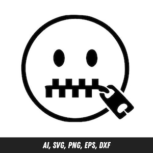 Zipper Face Emoji Svg Png Jpg – Funny Zip Mouth Clipart, Silhouette Cut ...