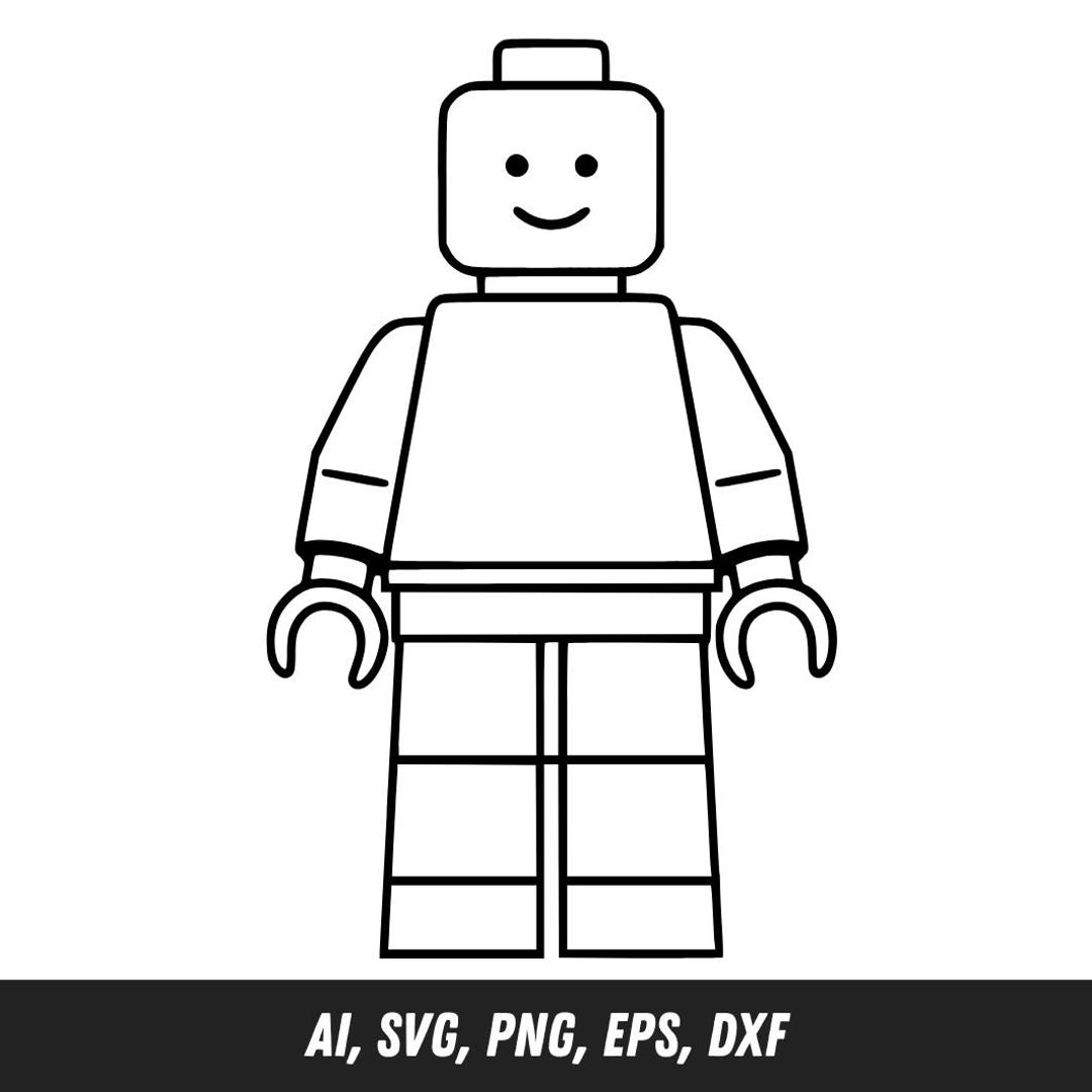 Lego Style Minifigure Outline SVG | Vector Robot Figure for Kids Crafts ...