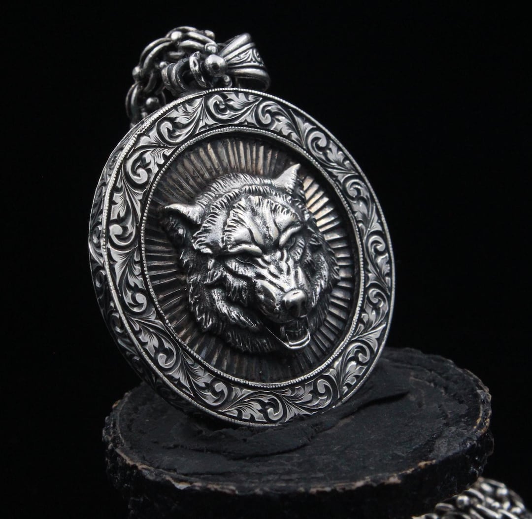 Luxury Wolf Medallion Pendant | Hand Engraved Wolf Necklace - Etsy