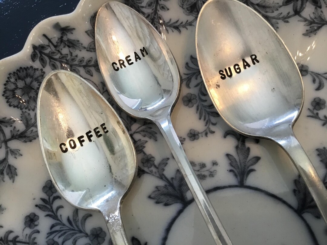 Set Coffee Cream Sugar Spoons Custom Stamped - Etsy