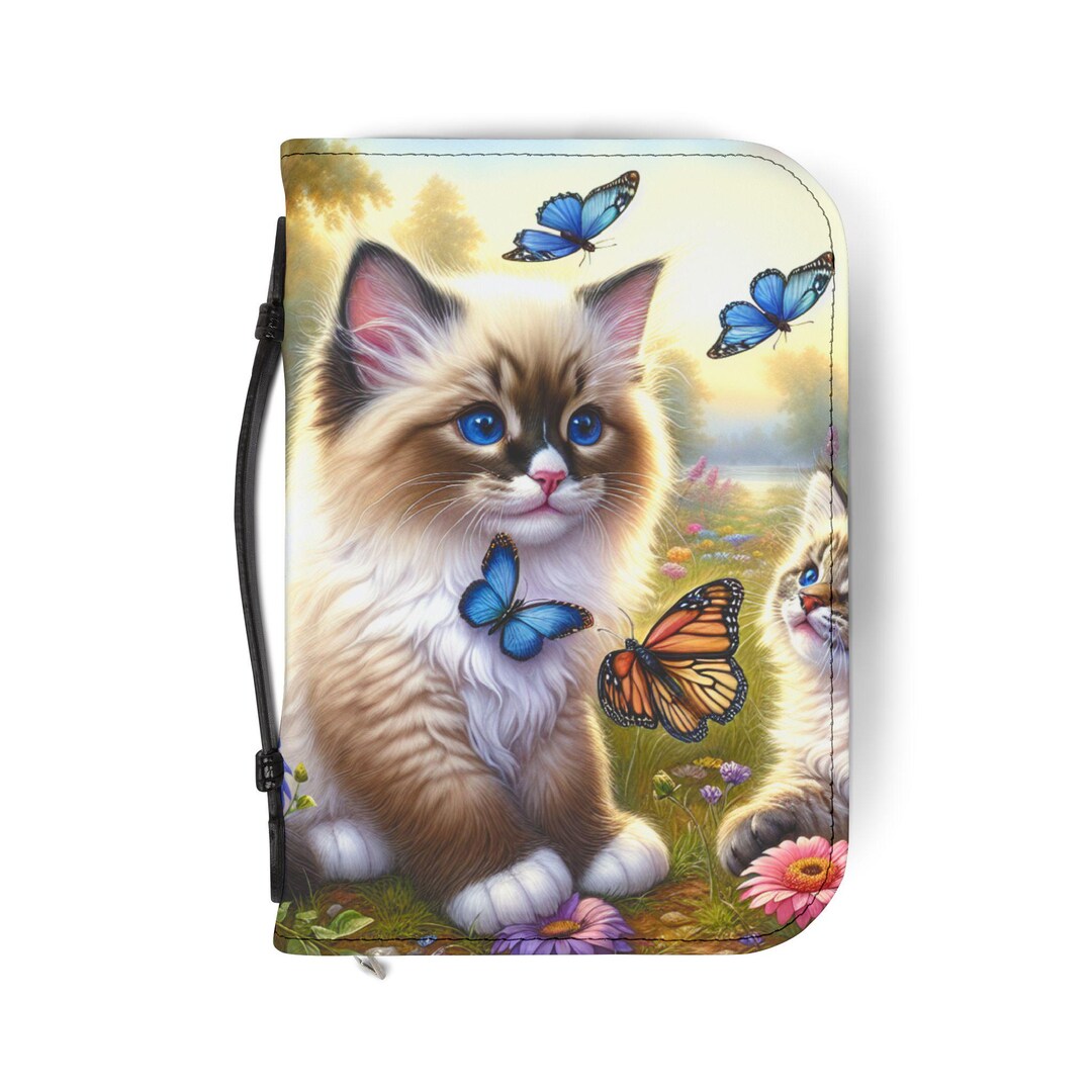 Whimsical Cat Bible Cover - Floral Feline Design, Bible Case, Cat Lover ...
