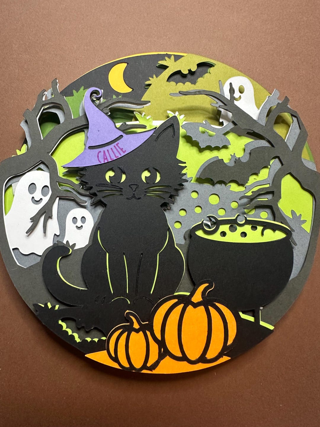 Halloween Cat Layered Paper Art – 6” Decorative Wall or Shelf Display ...