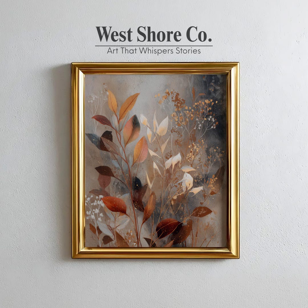Autumn Botanical Wall Art Print: Neutral Fall Leaves Painting (digital ...