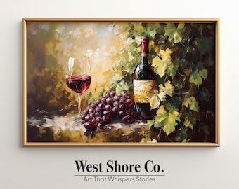 Vintage Wine Still Life Art Print: Rustic French Kitchen Decor (digital ...