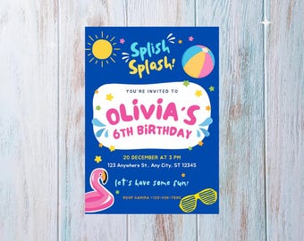 Splish Splash Theme Digital Printable Invite - Etsy