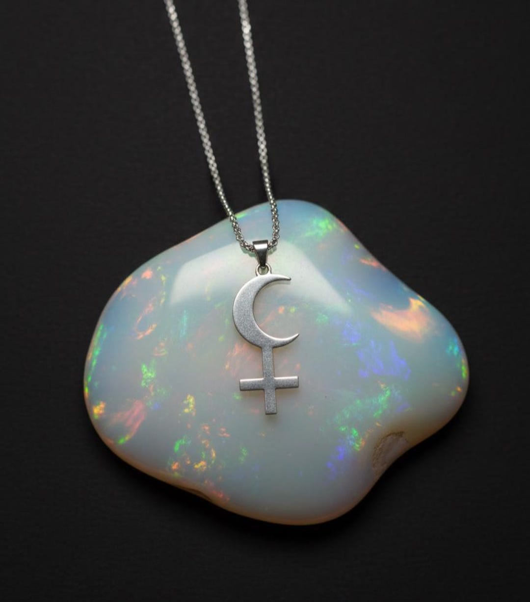 Lilith Necklace in Stainless Steel - Crescent Moon and Esoteric Cross ...