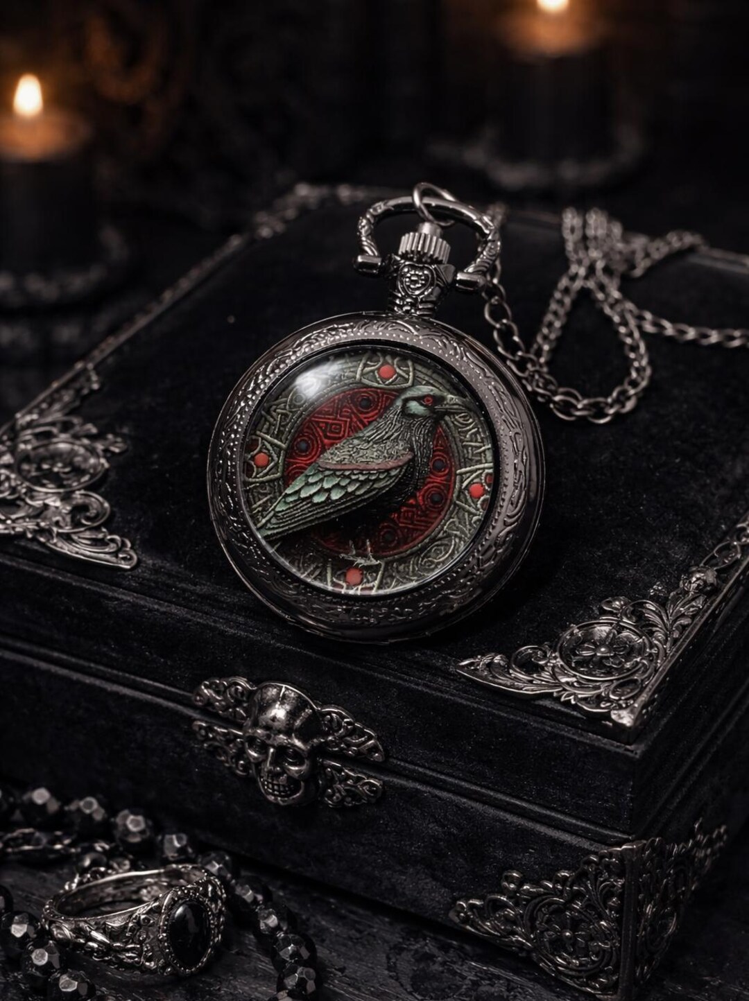 Gothic Raven Pocket Watch, Esoteric Dark Academia Pendant, Handcrafted ...