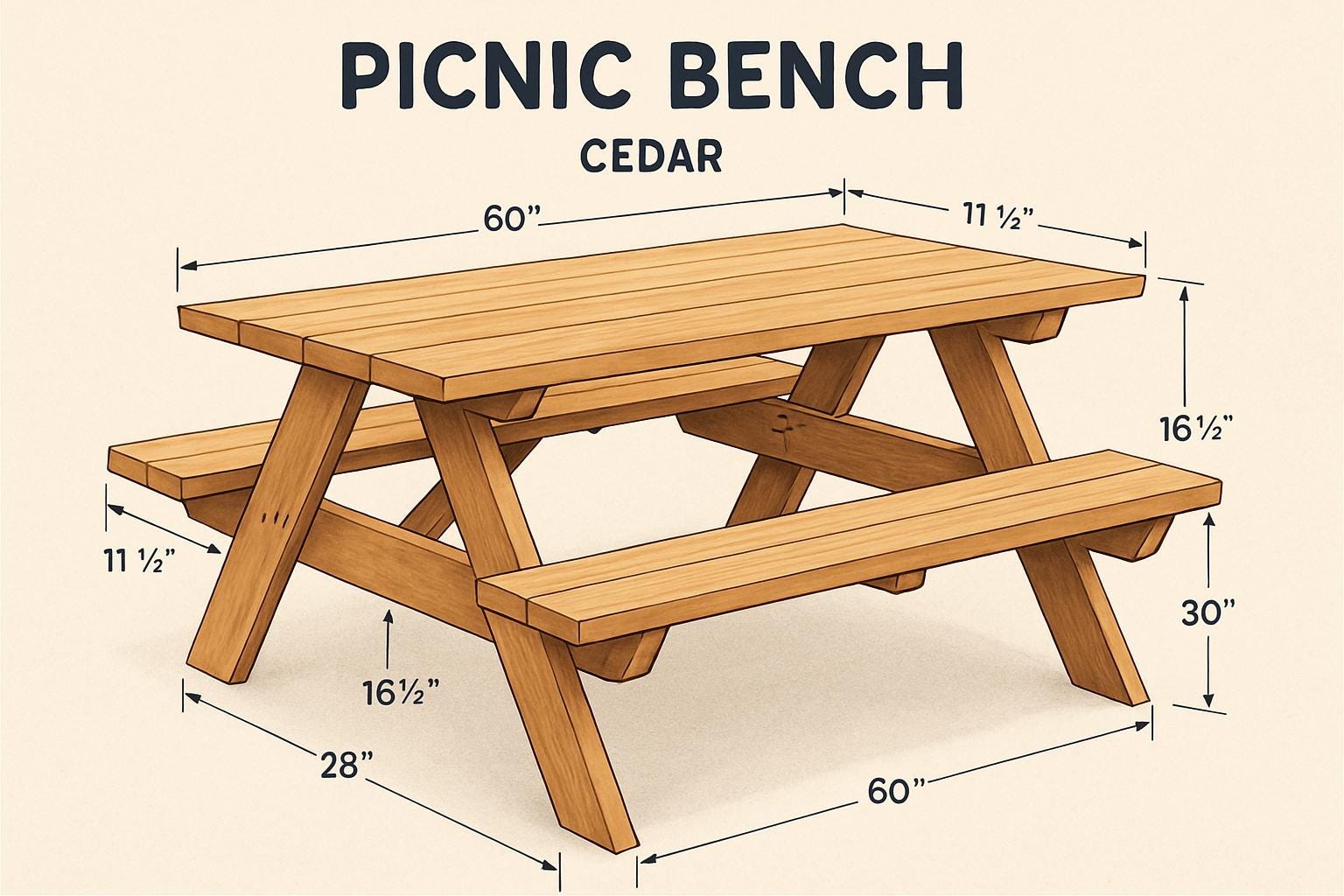 Cedar Picnic Bench - DIY - Etsy
